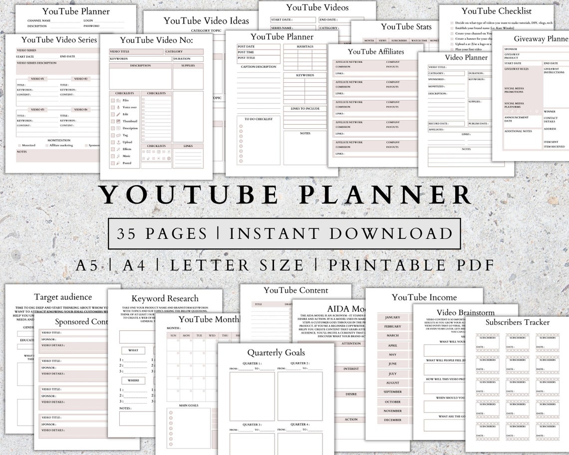 Youtube Content Planner: Social Media Tracker (printable PDF) - Etsy
