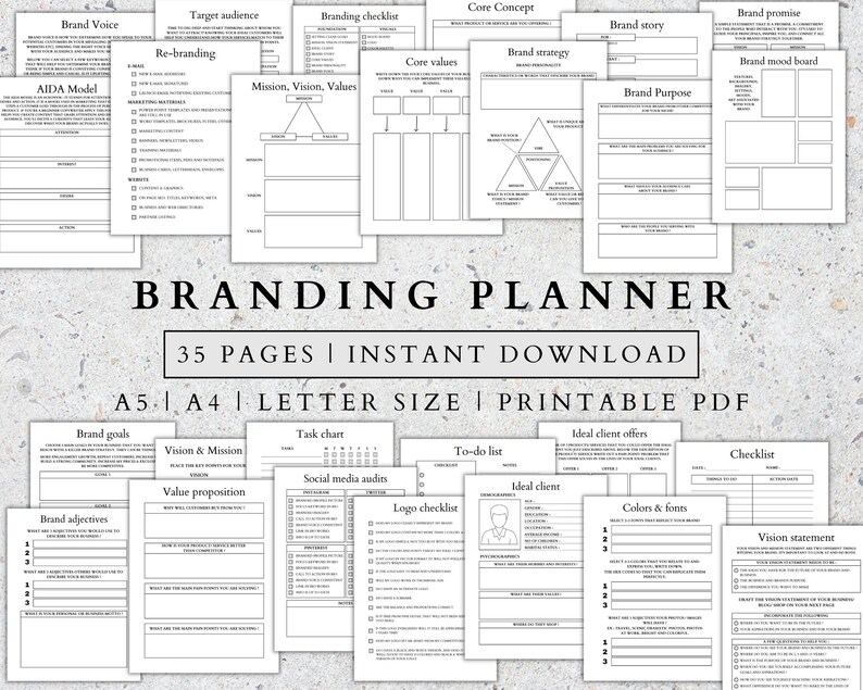 Printable Business Planner Bundle: Branding, Website, Blog (A5, A4 ...