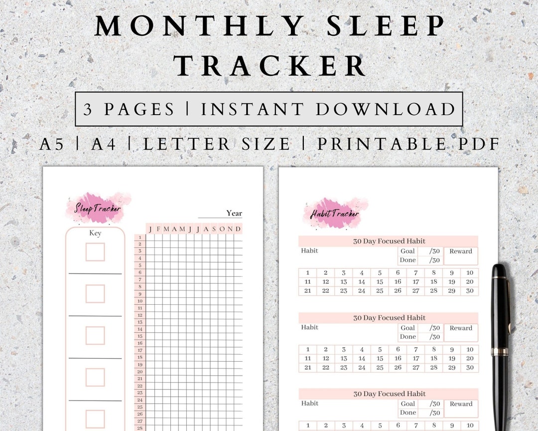 Printable Sleep & Habit Tracker: Monthly Wellness Planner (PDF A4/A5 ...