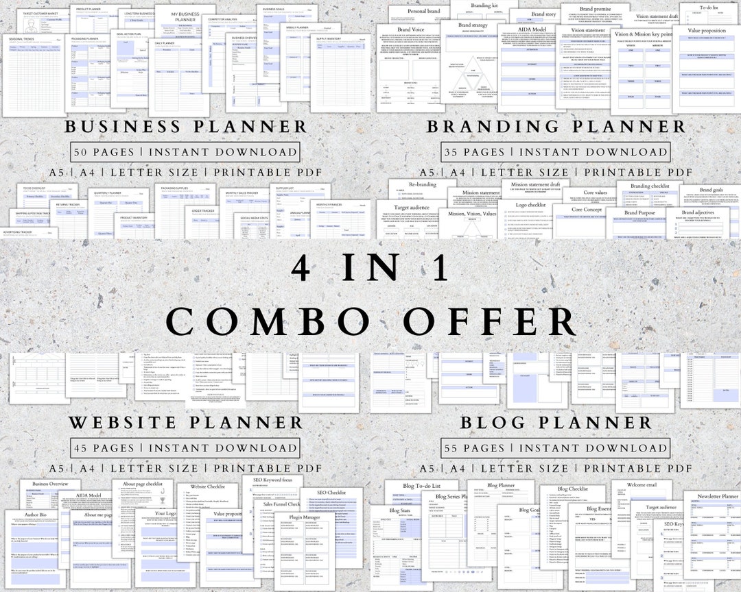 Printable Business Planner Bundle: Branding, Website, Blog (A5, A4 ...