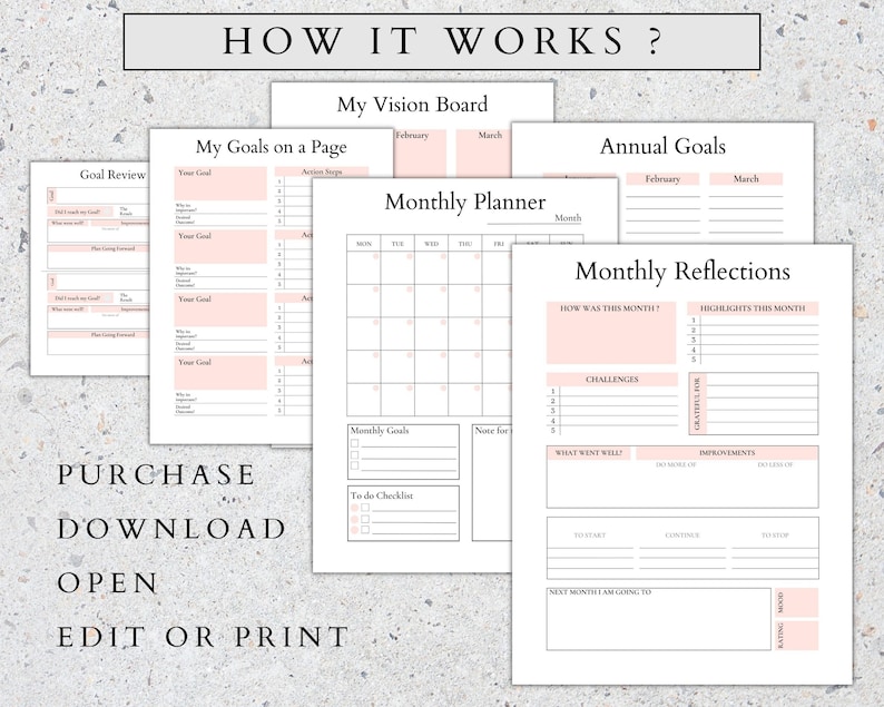 SMART Goal Planner Bundle: Vision Board, Monthly Reflections (printable ...
