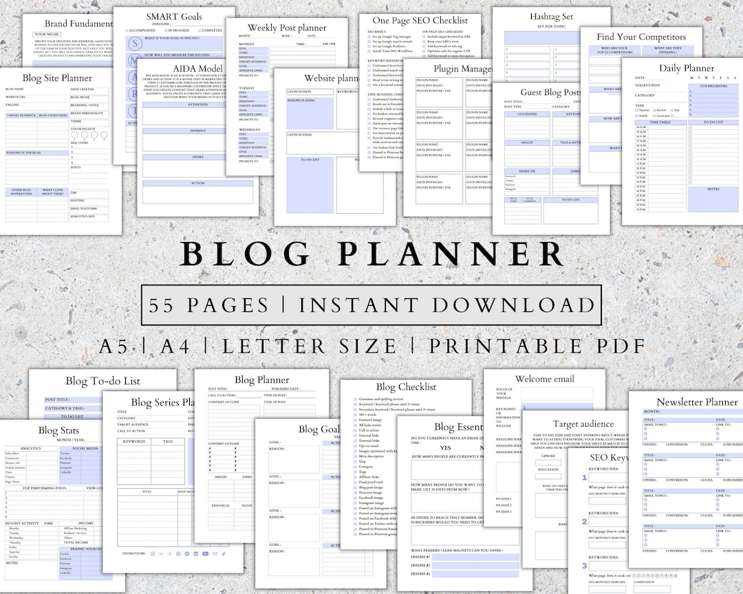 Blog Planner PDF Printable Website Planner Digital Blogging Planner ...