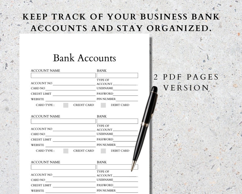 Bank Account Tracker | Business Planner PDF | Bookkeeping for Small ...