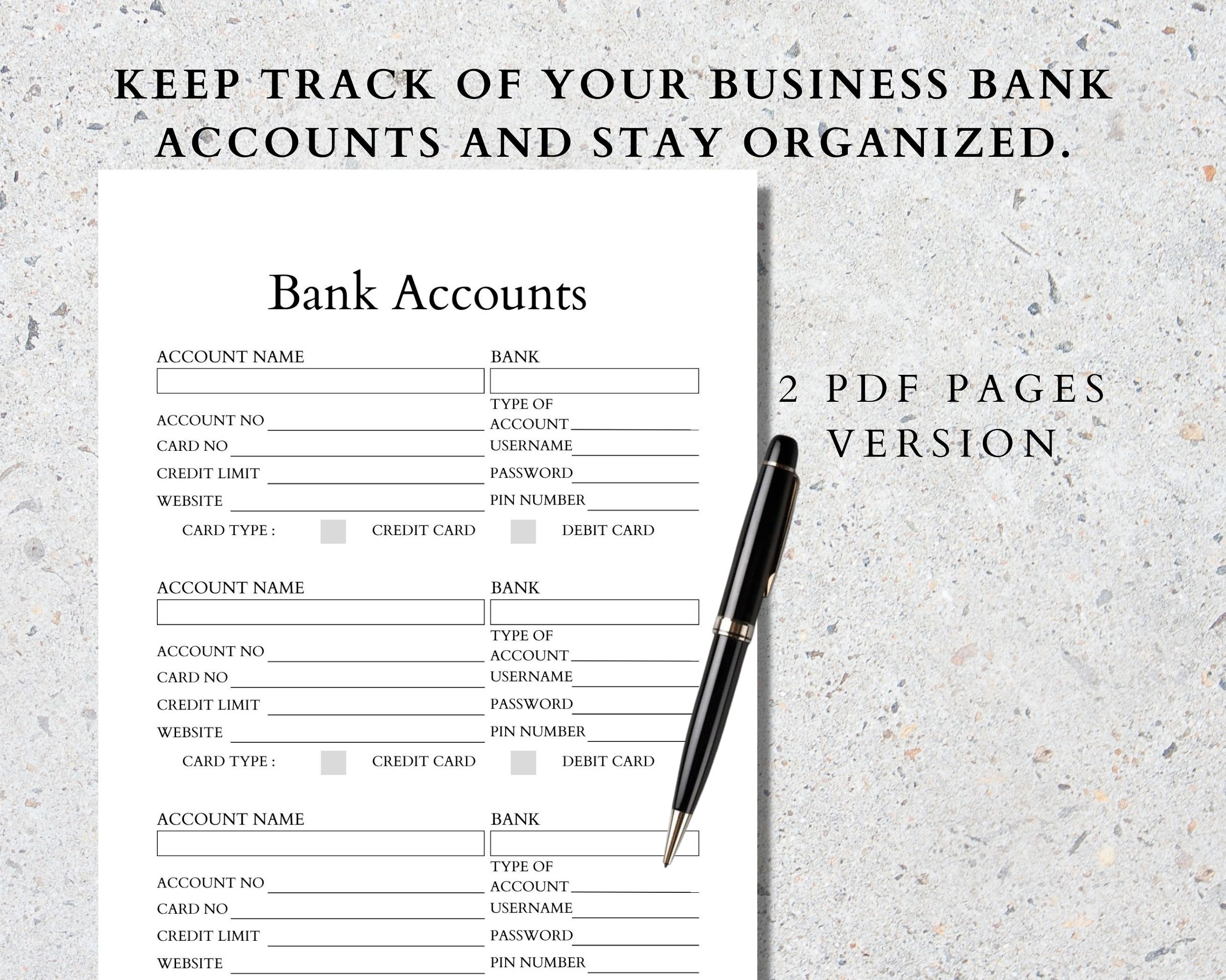 Bank Account Tracker | Business Planner PDF | Bookkeeping for Small ...