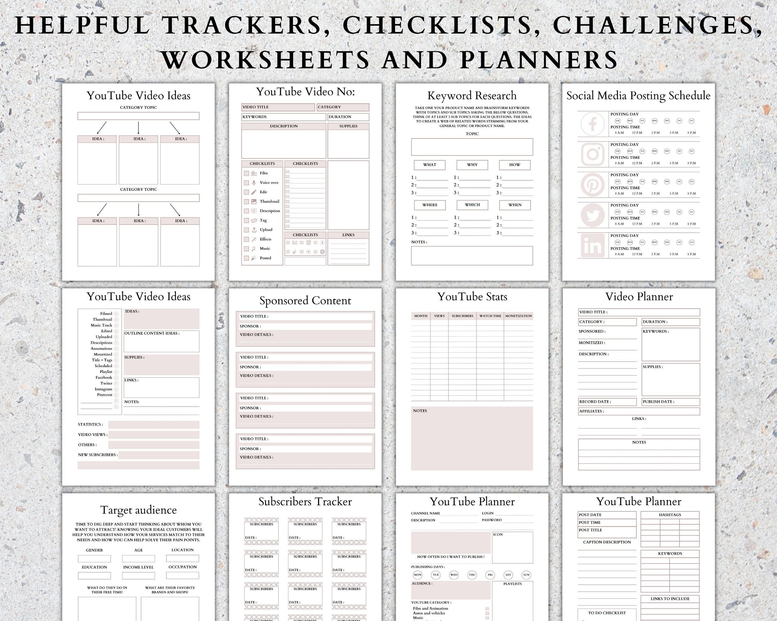 Youtube Content Planner: Social Media Tracker (printable PDF) - Etsy