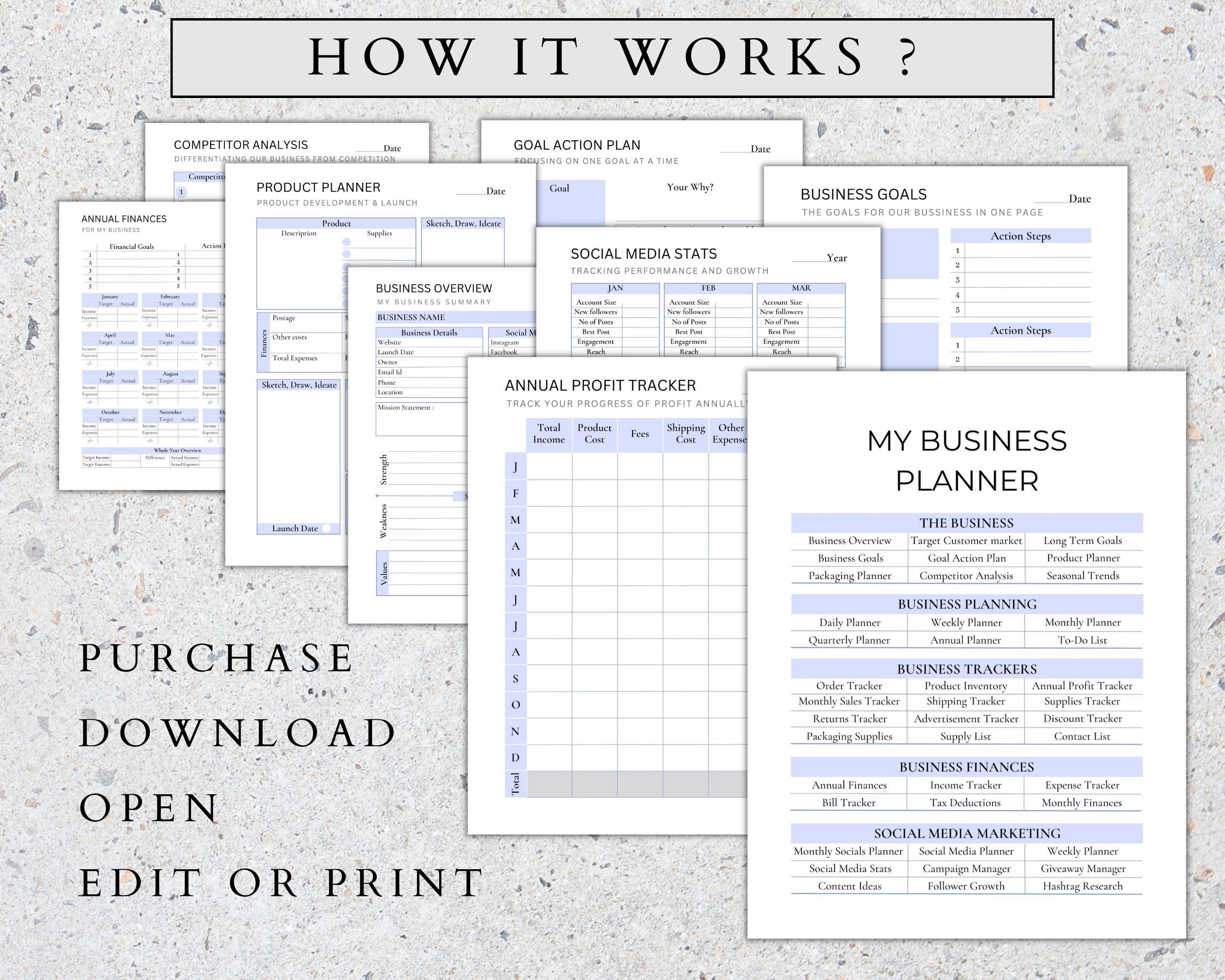 Printable Business Planner Bundle Product and Social Media Templates ...
