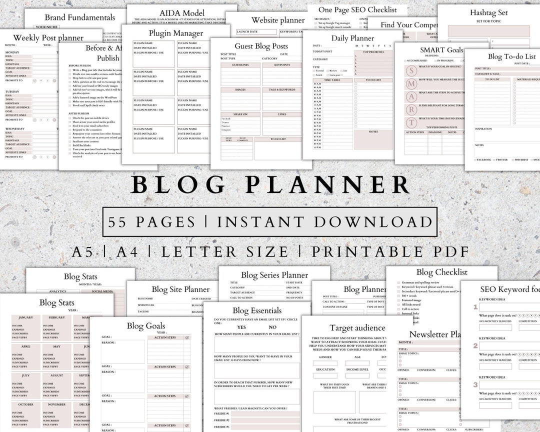 Blog Planner PDF Printable Website Planner Digital Blogging Planner ...