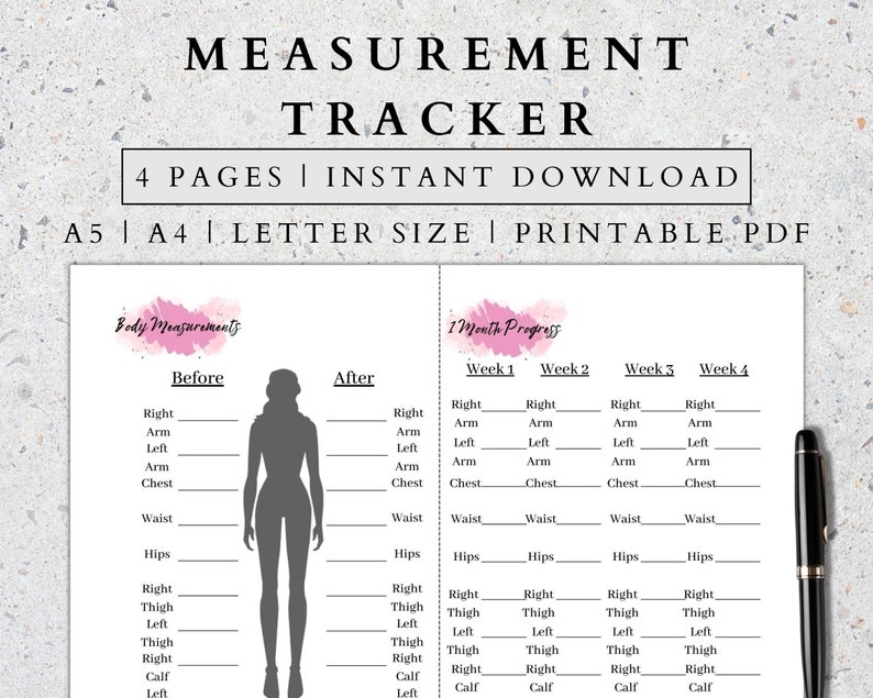 Body Measurement Tracker Printable: Fitness Planner (PDF A5, A4, Letter ...