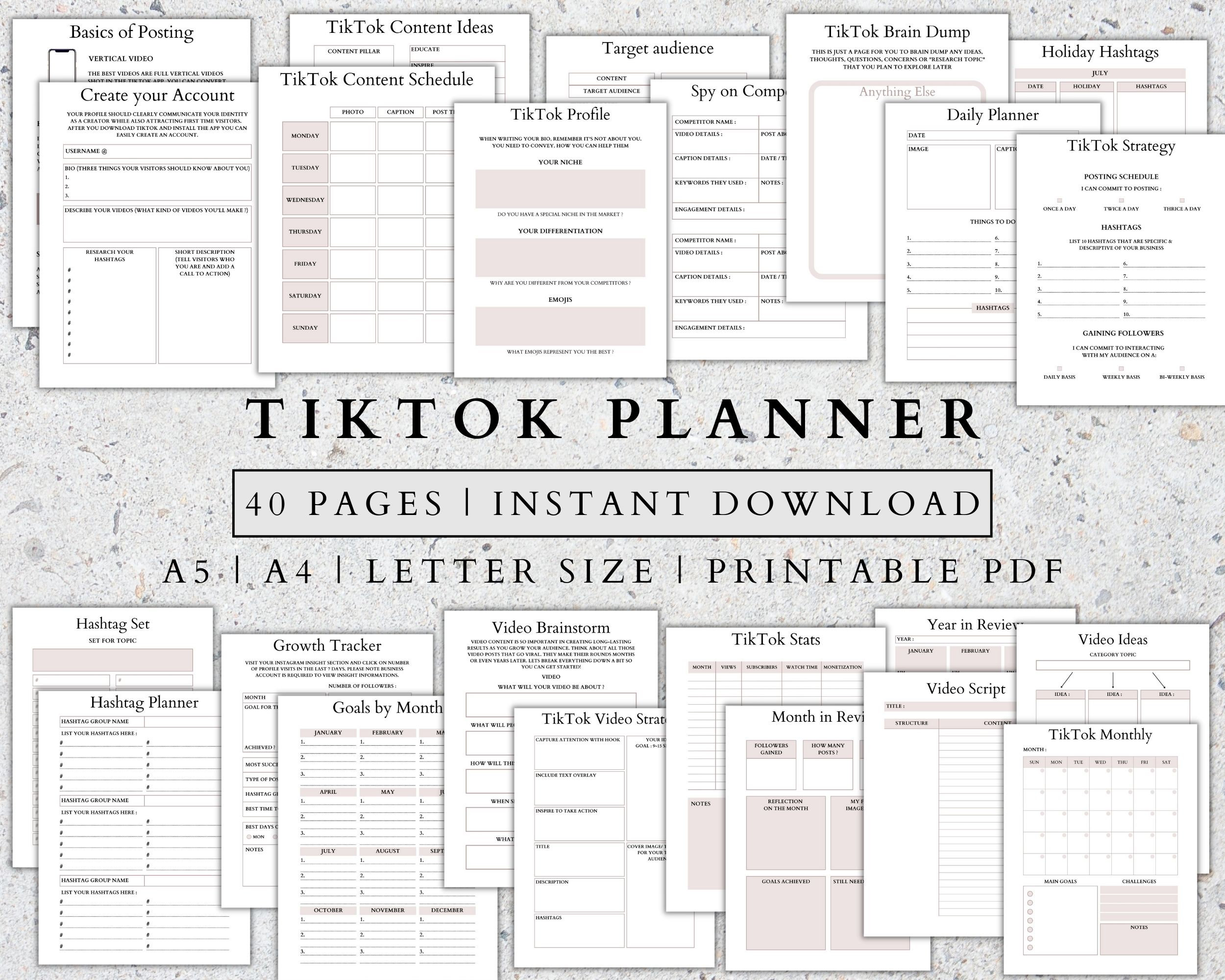 Tiktok Planner: Social Media Tracker, Marketing Trends (printable PDF ...