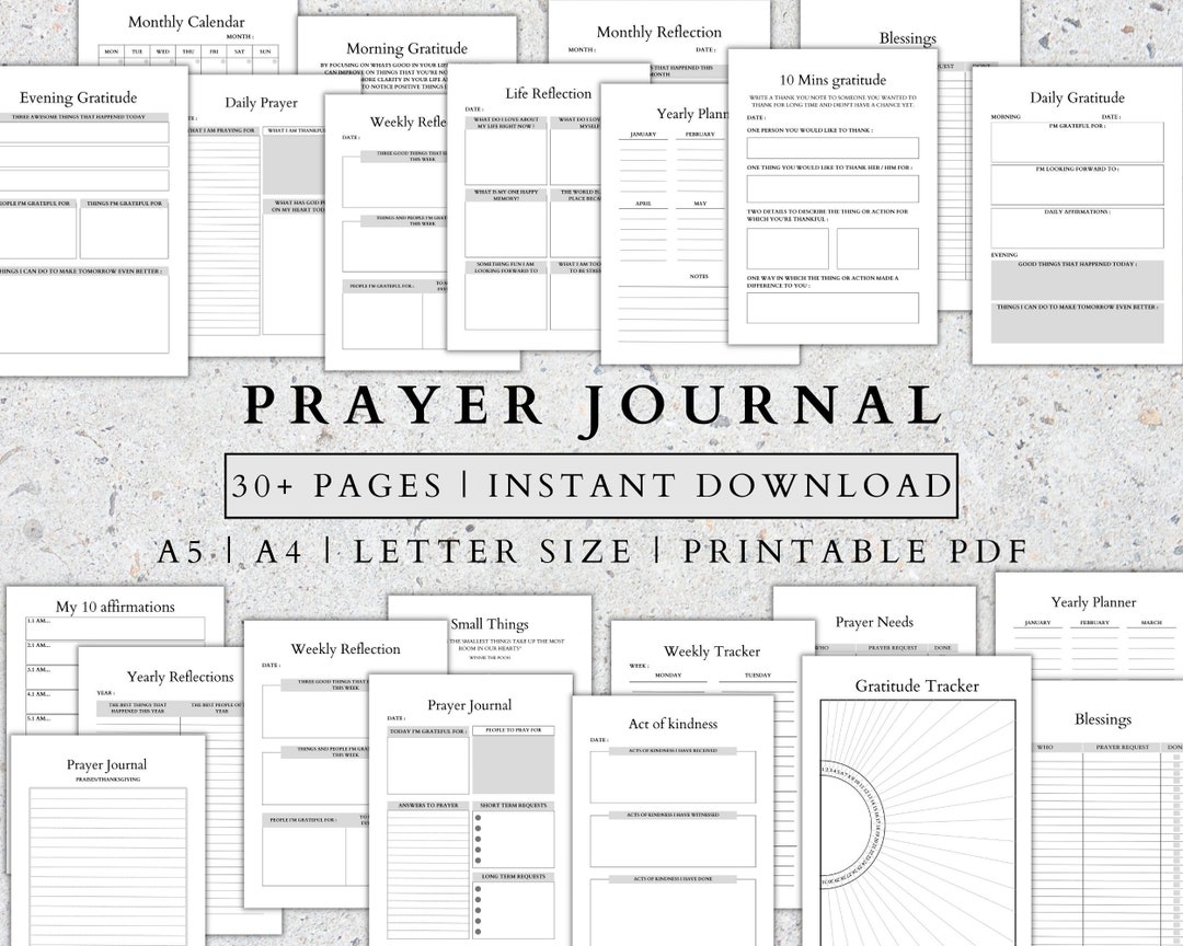 Prayer Journal Printable: Gratitude, Bible Study, Reflection (PDF ...