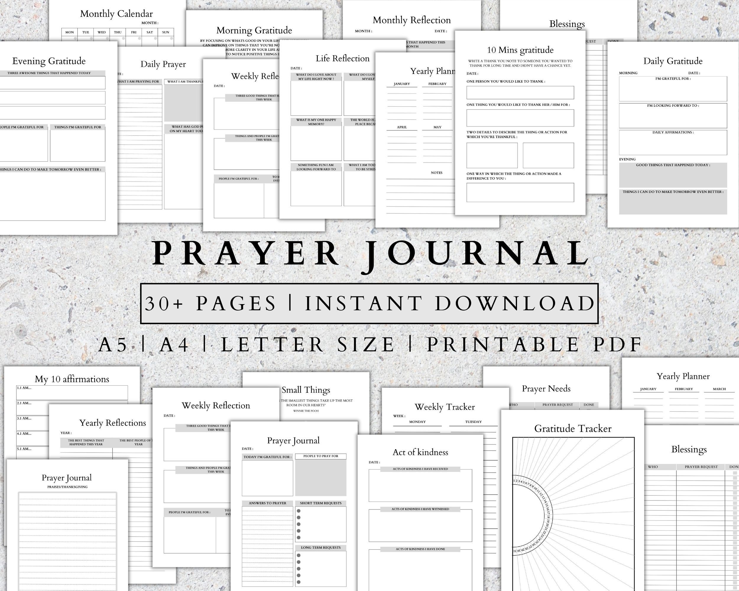Prayer Journal Printable: Gratitude, Bible Study, Reflection (PDF ...