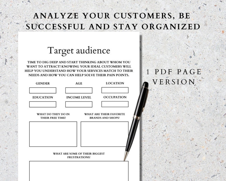 Target Audience Printable | Digital Business Strategy | Target Market ...