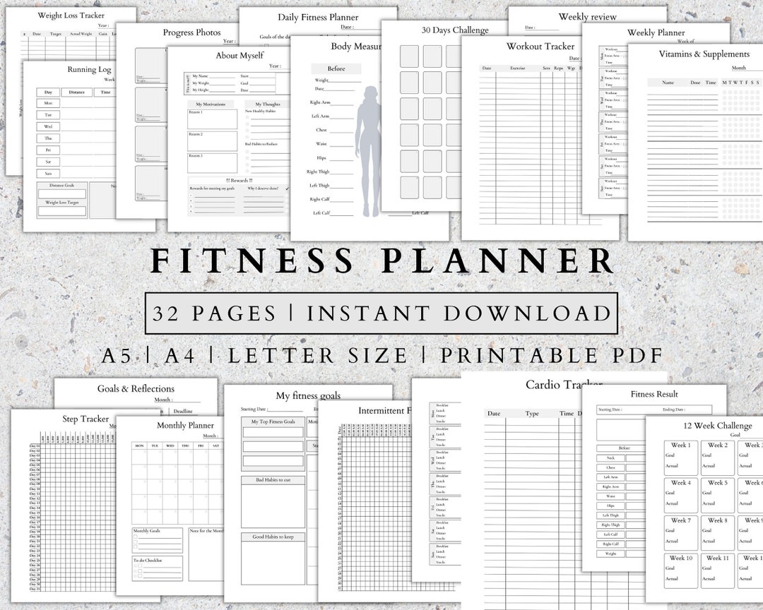 Fitness Planner Bundle: Workout Tracker, Health & Weight Loss (PDF) - Etsy