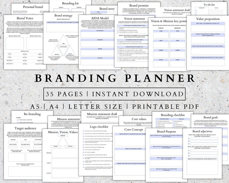 Printable Business Planner Bundle: Branding, Website, Blog (A5, A4 ...