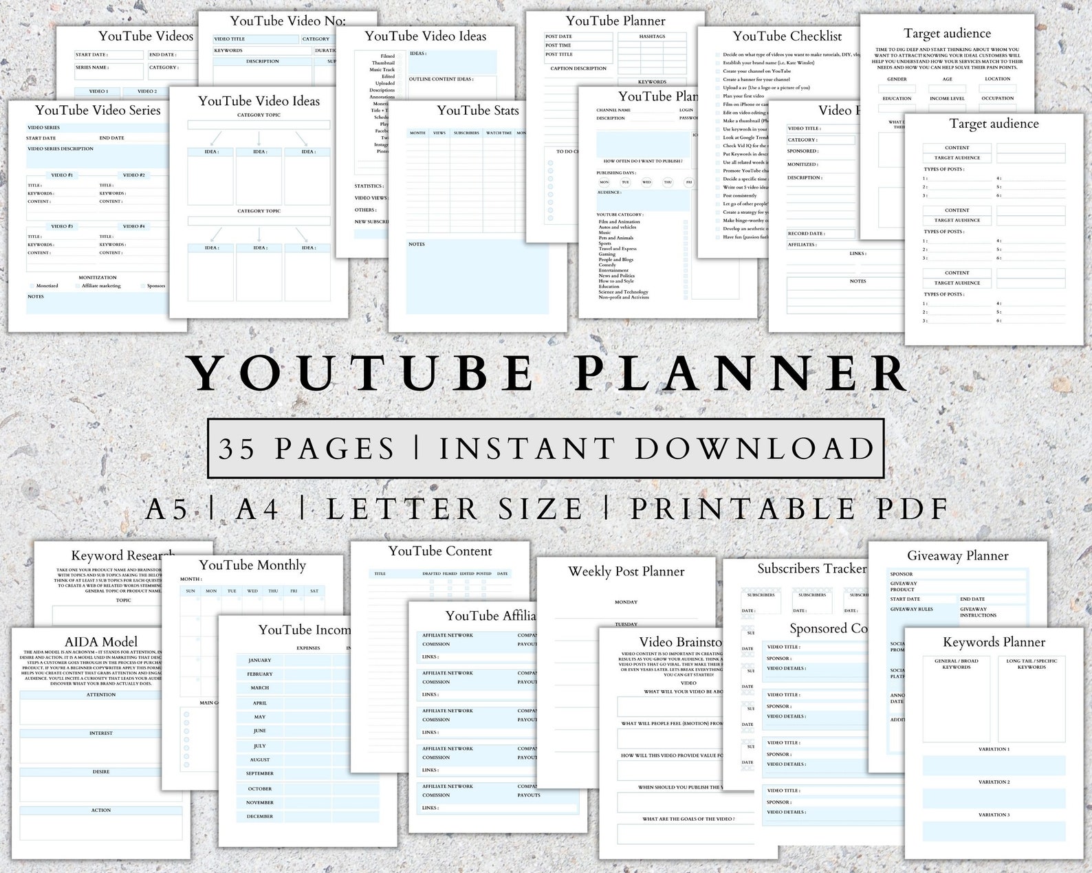 Youtube Content Strategy Planner: Social Media Tracker (printable PDF ...