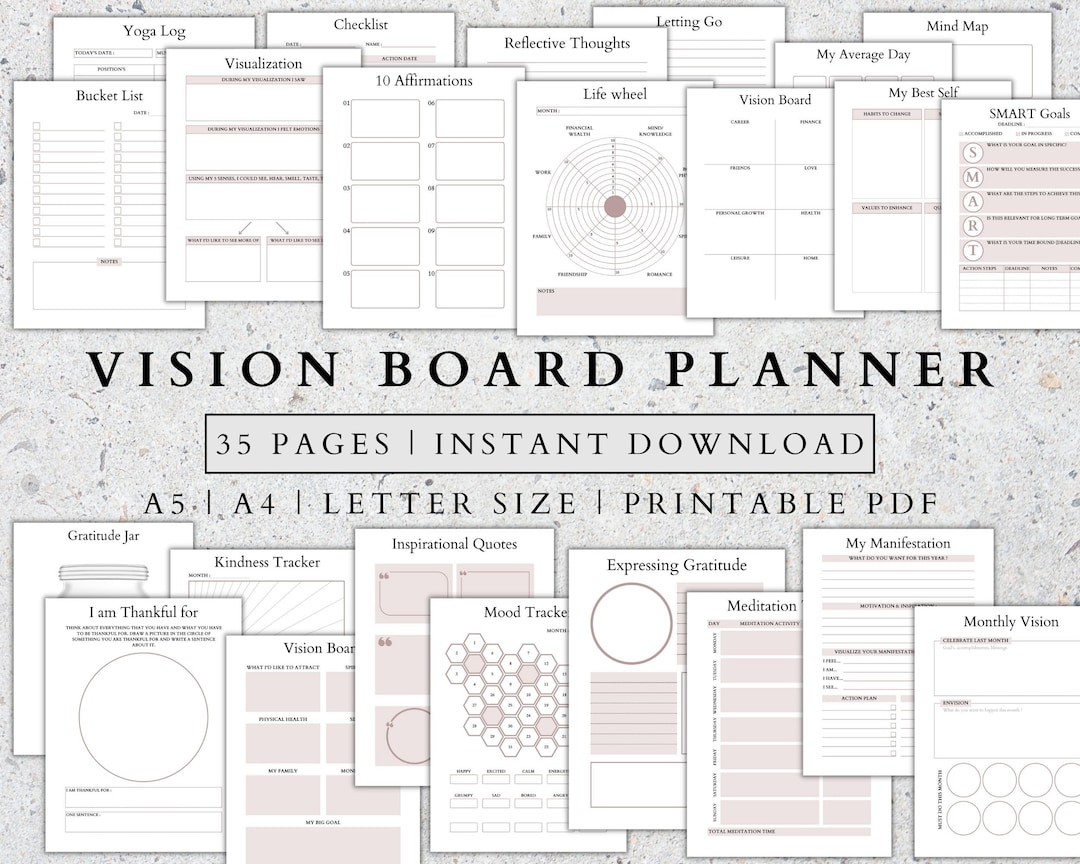 Vision Board Planner: 35 Printable Journaling Pages (PDF Download) - Etsy