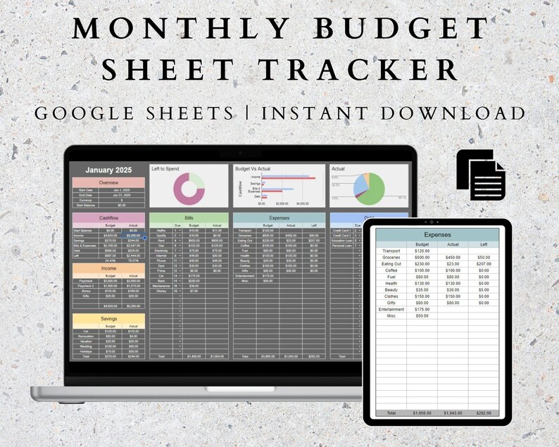Monthly Budget Spreadsheet: Google Sheets Financial Planner (digital ...