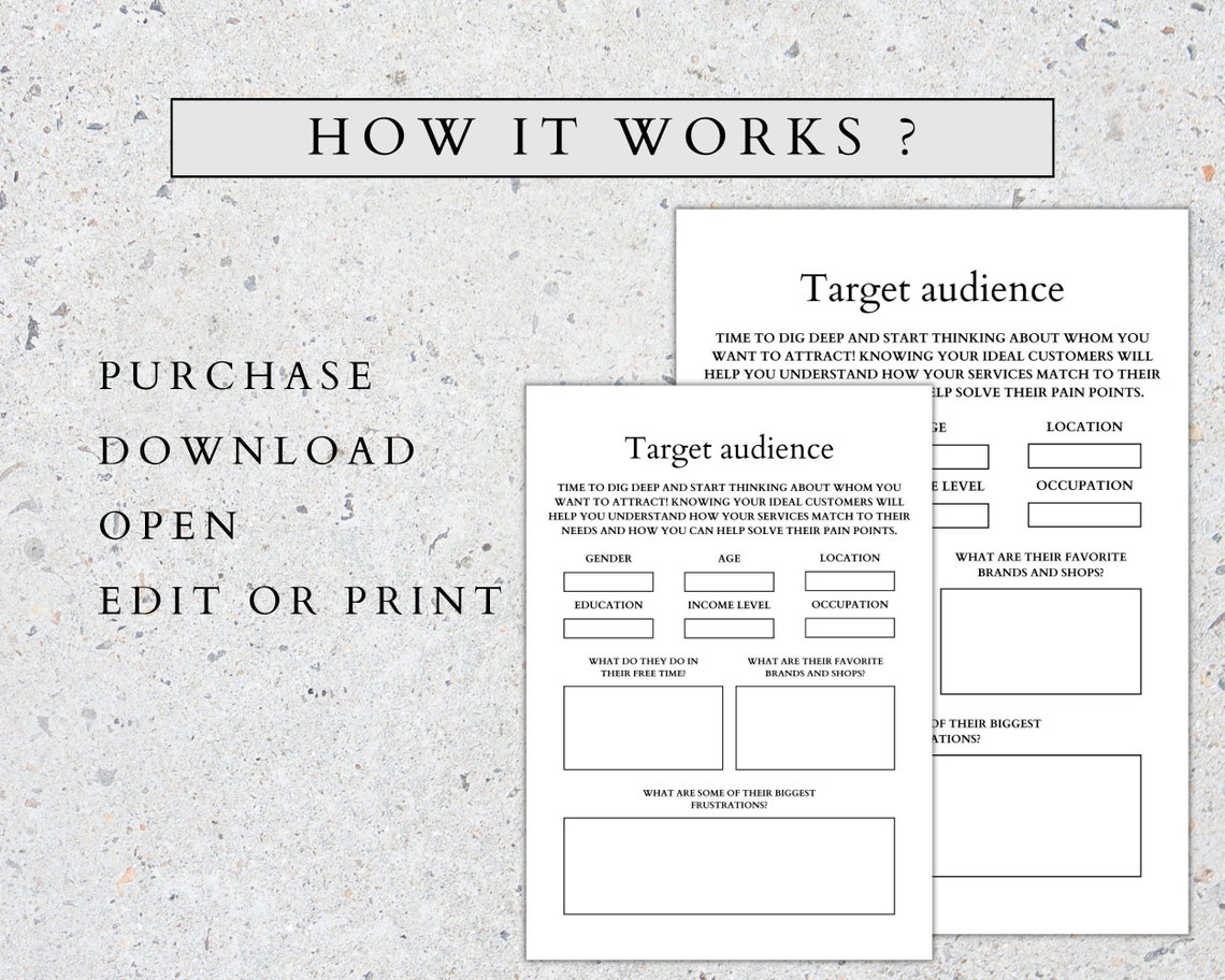 Target Audience Printable | Digital Business Strategy | Target Market ...