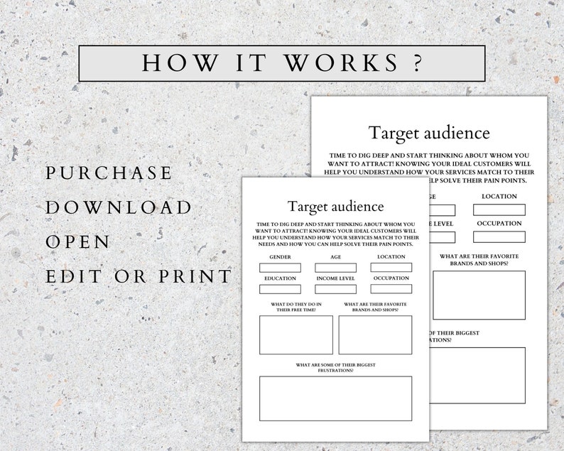 Target Audience Printable | Digital Business Strategy | Target Market ...