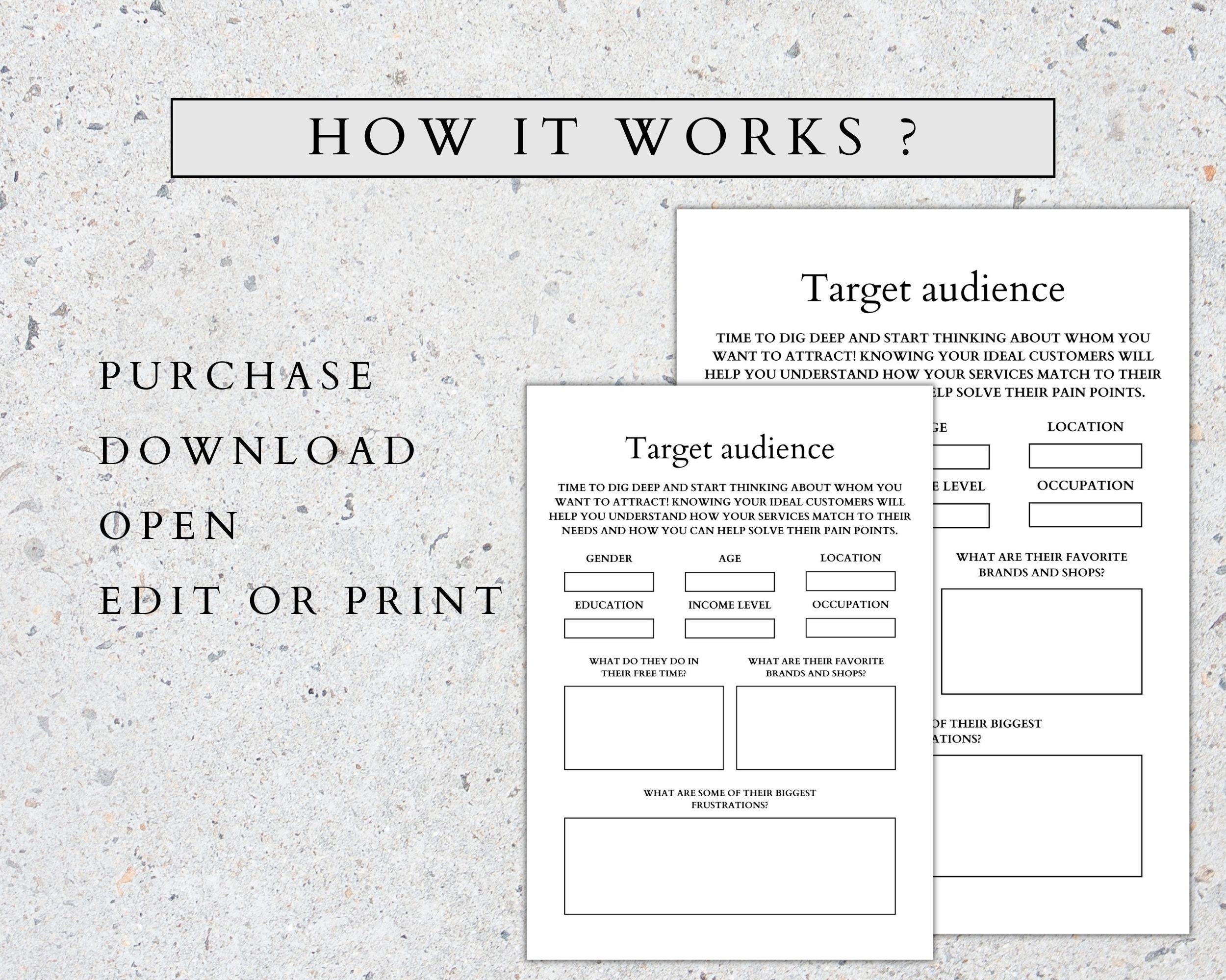 Target Audience Printable | Digital Business Strategy | Target Market ...