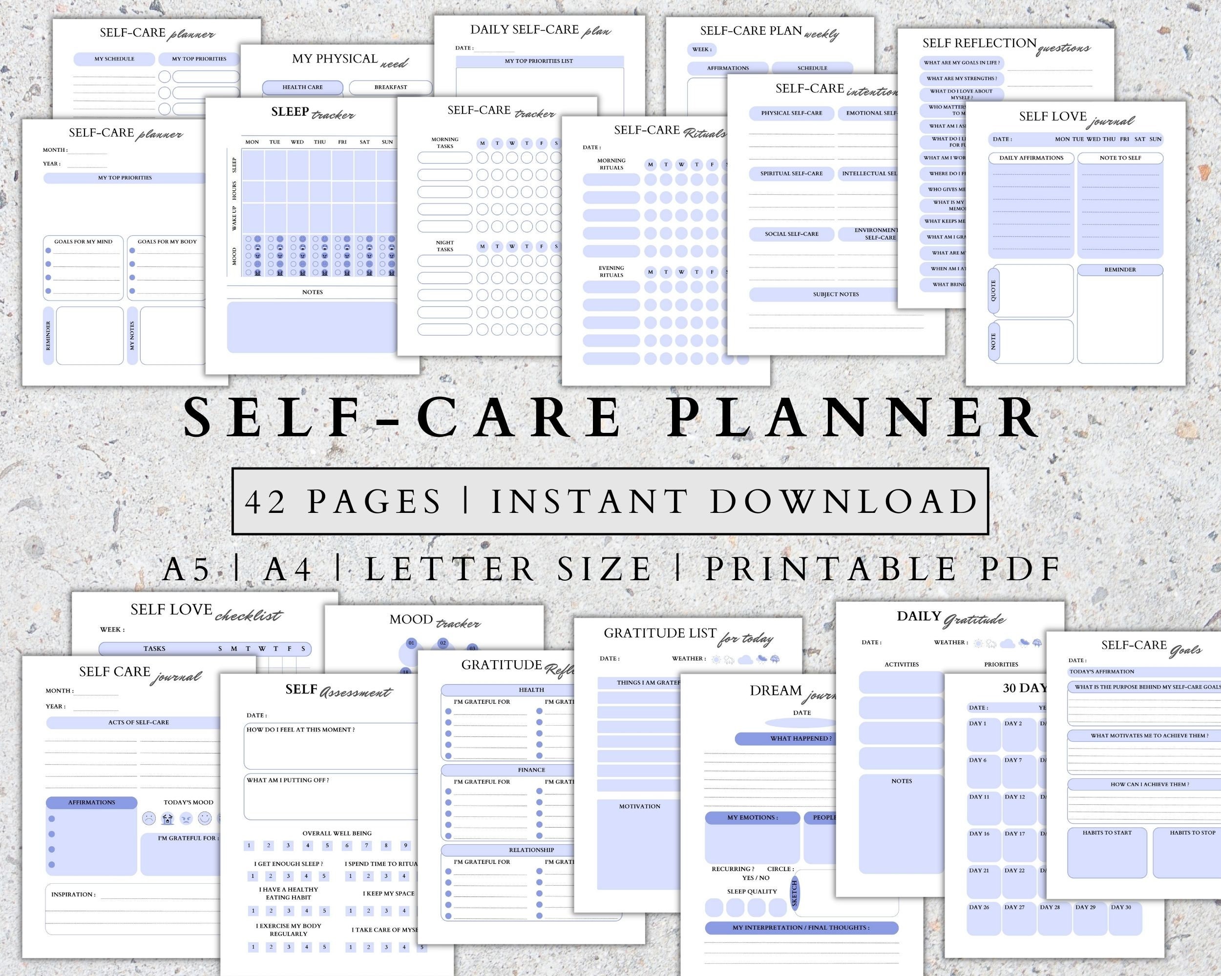 Self-care Planner Printable Mental Health Worksheet Kit Wellness ...