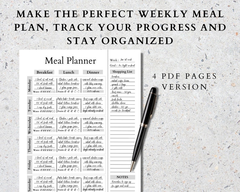 Weekly Menu Planner Printable | Weight Loss | Grocery List | Fitness ...