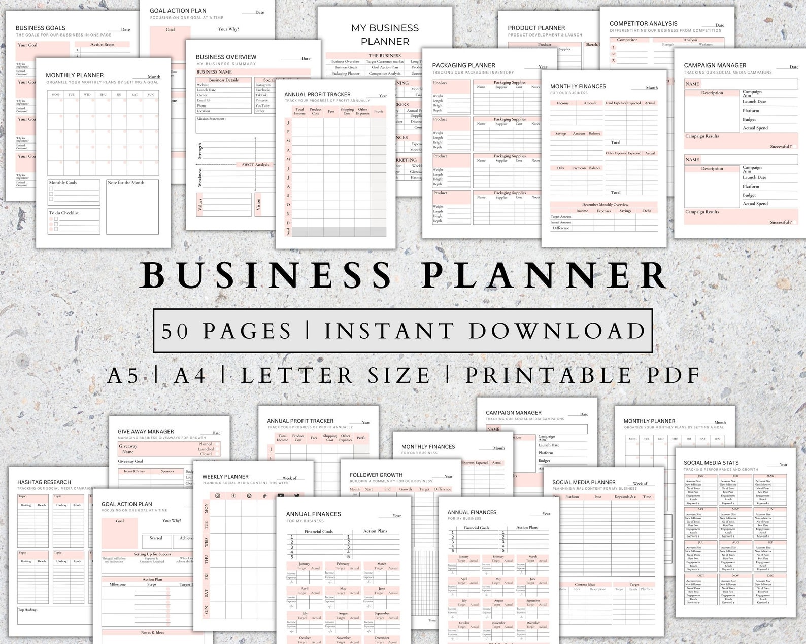 Printable Business Planner Bundle: Branding, Website, Blog (A5, A4 ...