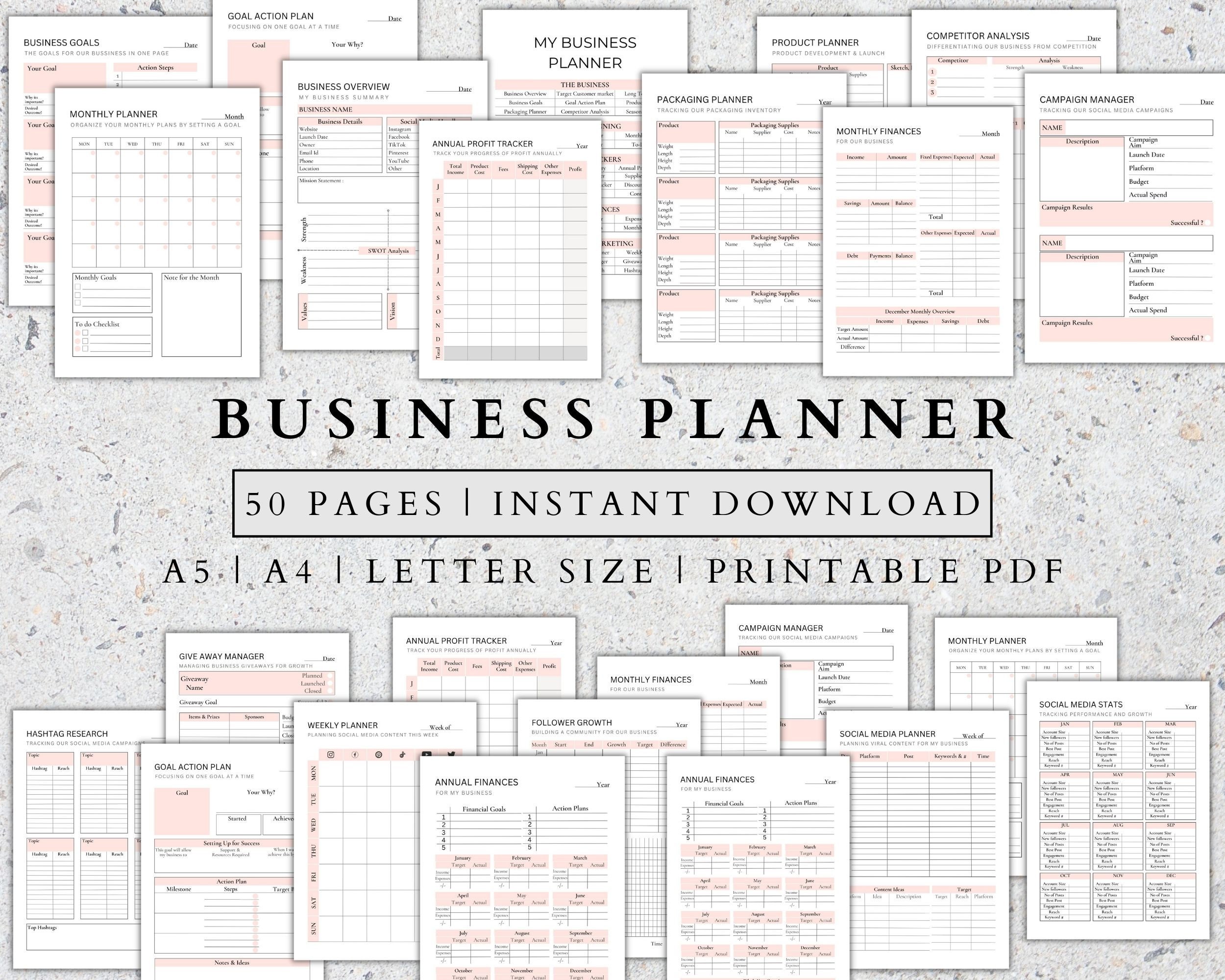 Printable Business Planner Bundle: Branding, Website, Blog (A5, A4 ...