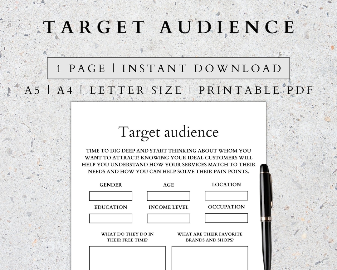 Target Audience Printable | Digital Business Strategy | Target Market ...