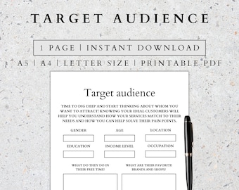 Target Audience Printable | Target Market Planner | Customer Profile ...