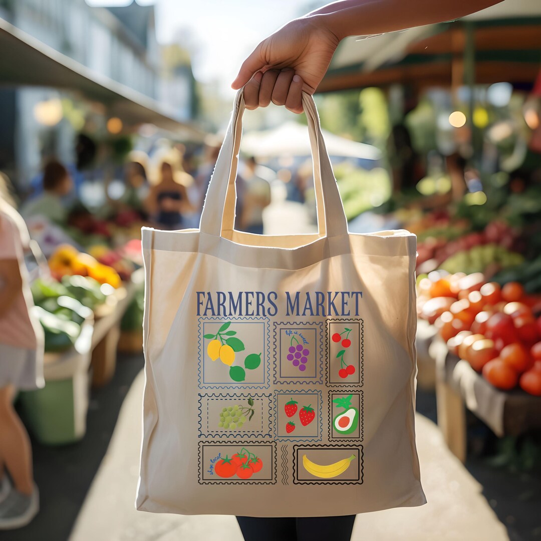 FARMERS MARKET STAMP Design Tote Bag, Market Bag, Travel Bag, Laundry ...