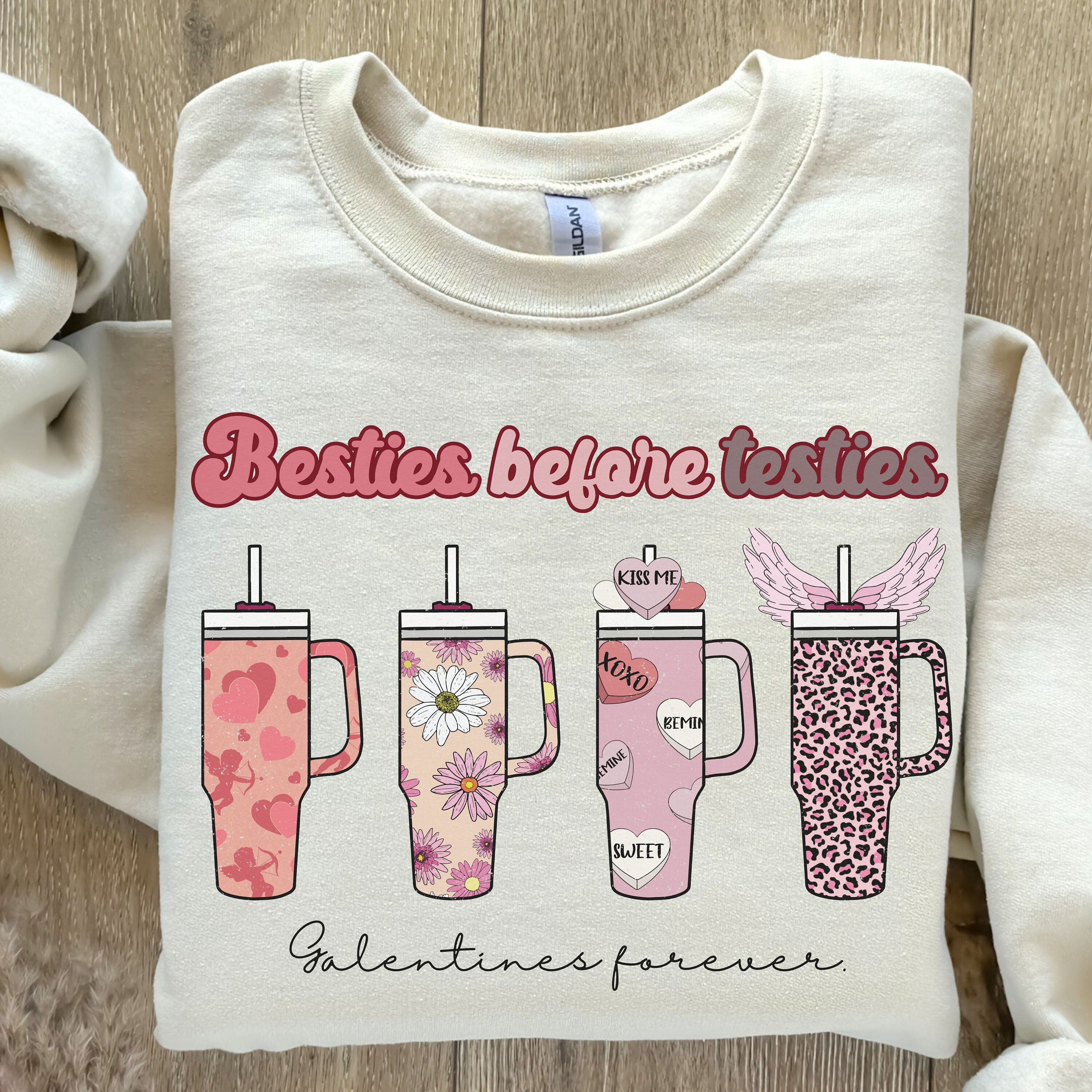 BESTIES Before Testies Stanley Cup GALENTINE Sweatshirt SLEEVE Print ...