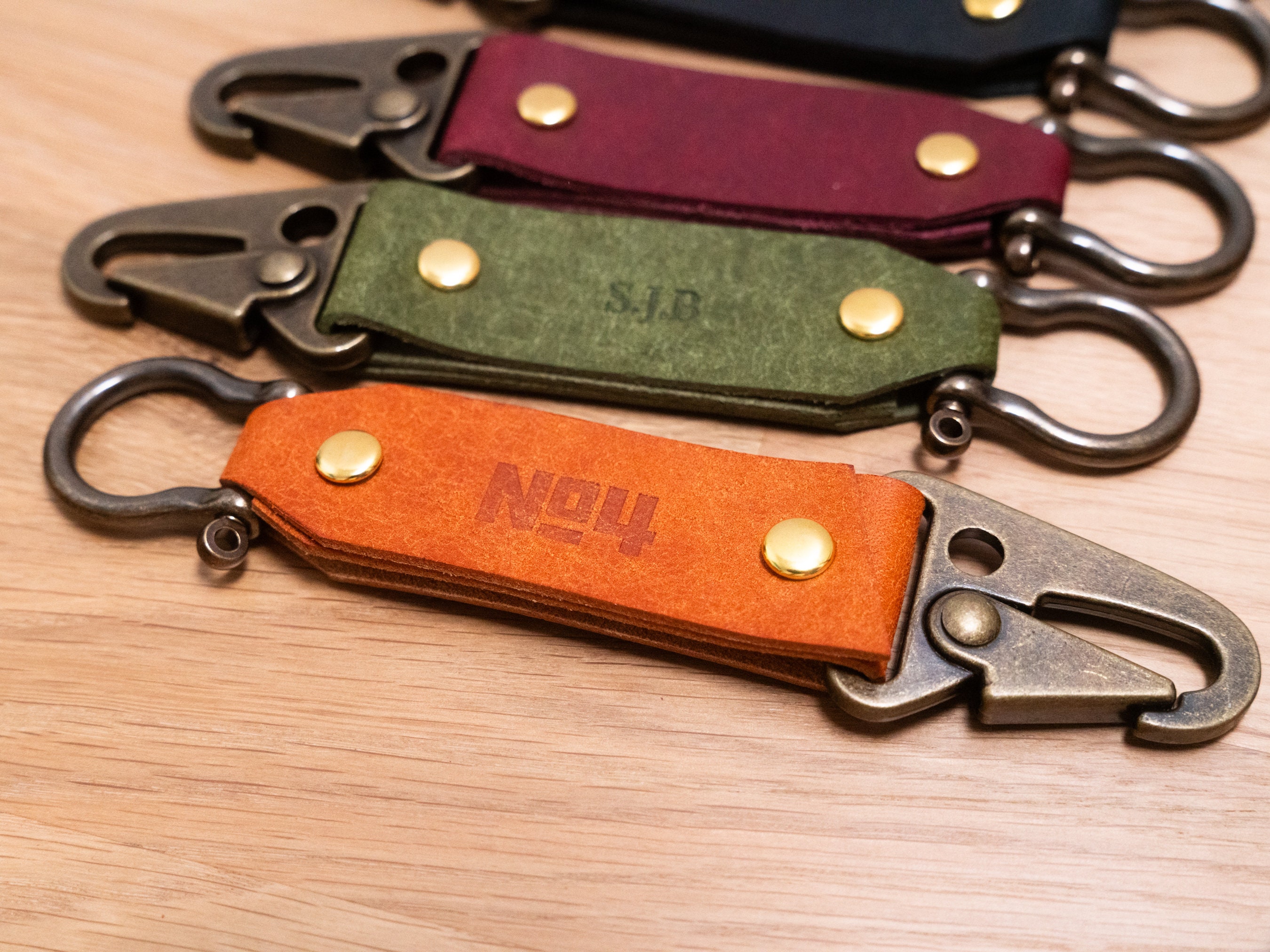 Leather Key Clip, Personalised, Green, Blue, Burgundy, Black, Tan ...