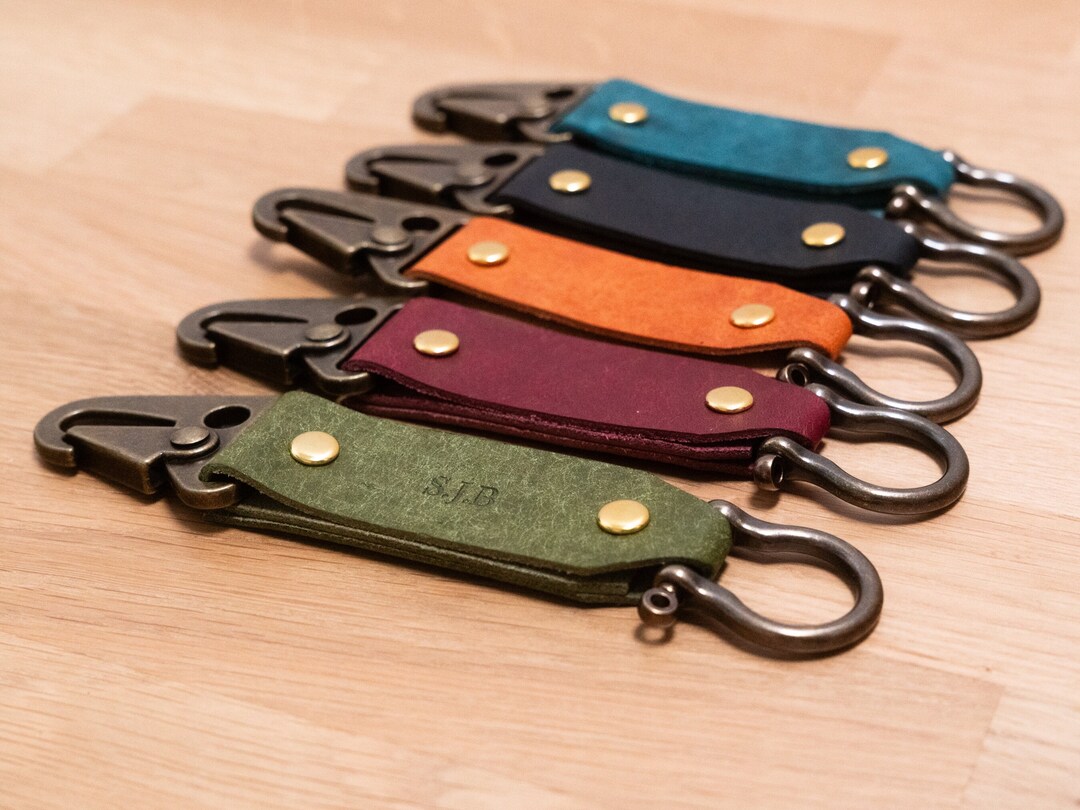 Leather Key Clip, Personalised, Green, Blue, Burgundy, Black, Tan ...
