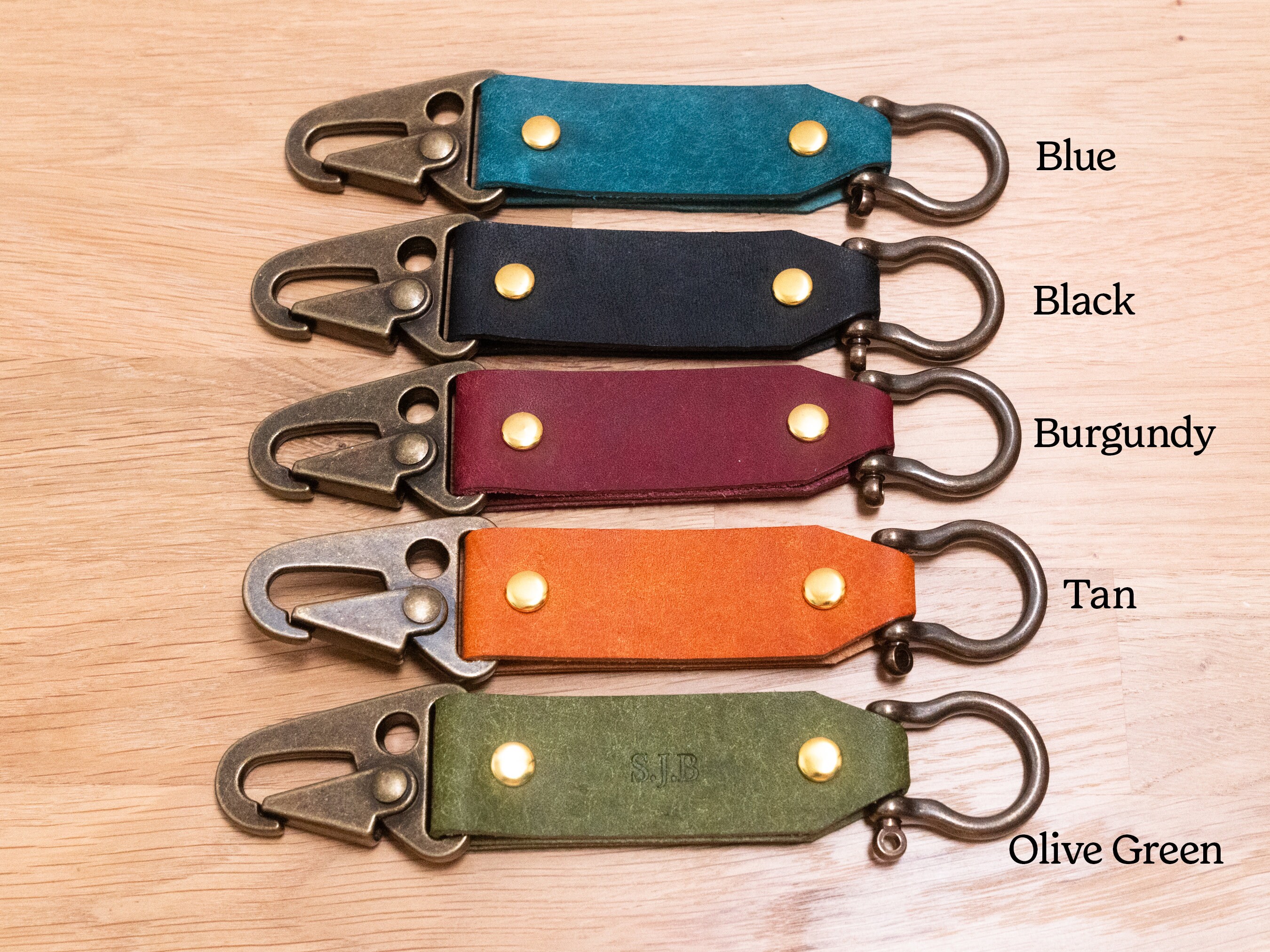 Leather Key Clip, Personalised, Green, Blue, Burgundy, Black, Tan ...