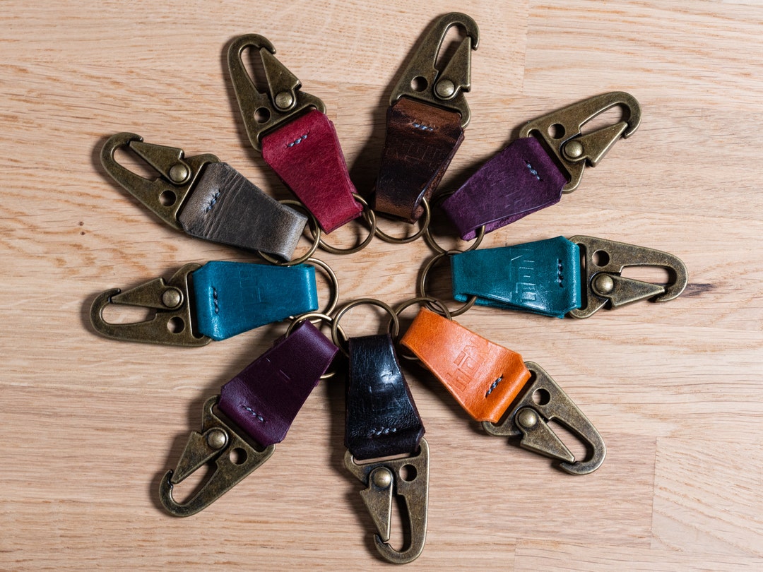 Leather Key Clip Antique Brass Various Colours - Etsy
