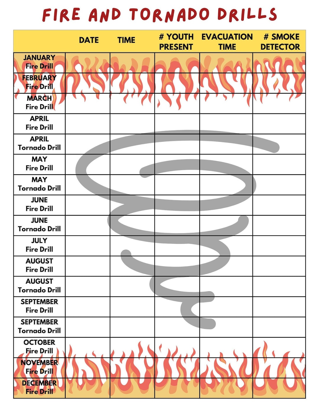 Fire & Tornado Drill Log - Etsy Fire & Tornado Drill Log - Etsy