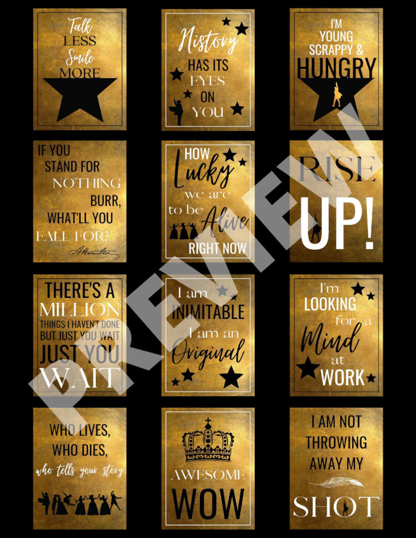 Hamilton Musical Poster Set: Theater Quote Art Prints (8x10 Digital ...