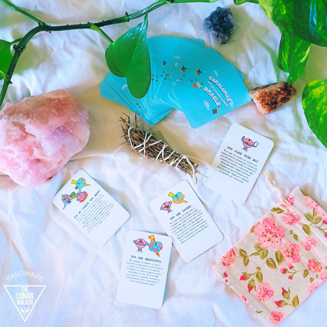 HANDMADE ORACLE Deck, Positive Affirmations, With FREE Cotton Bag ...