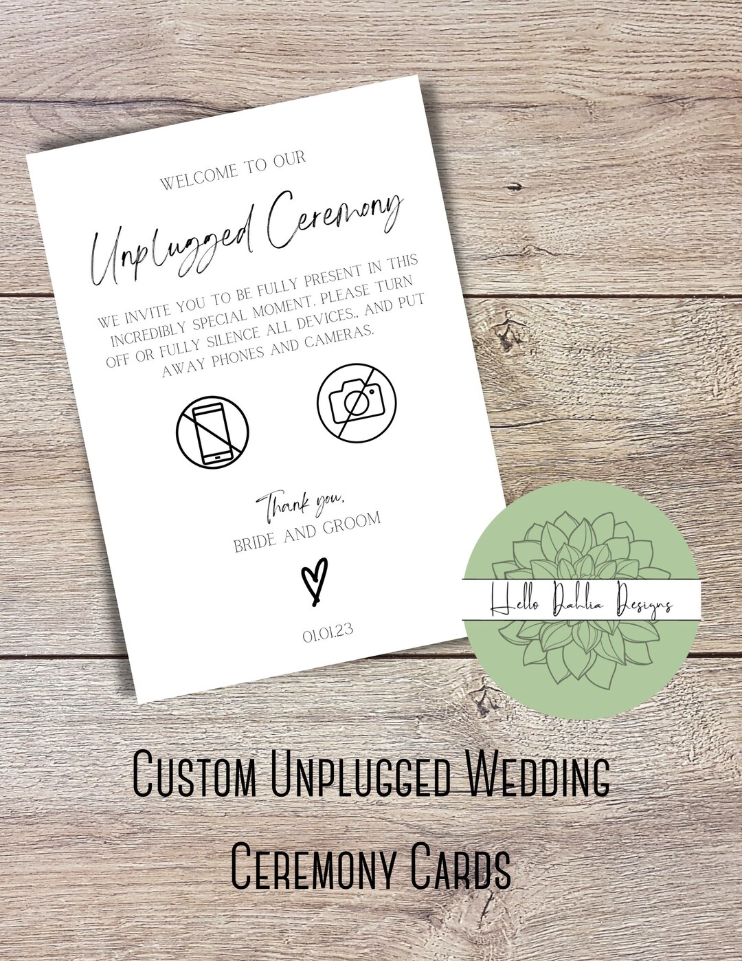 Unplugged Ceremony Wedding Reception Card, Digital Download, Printable ...
