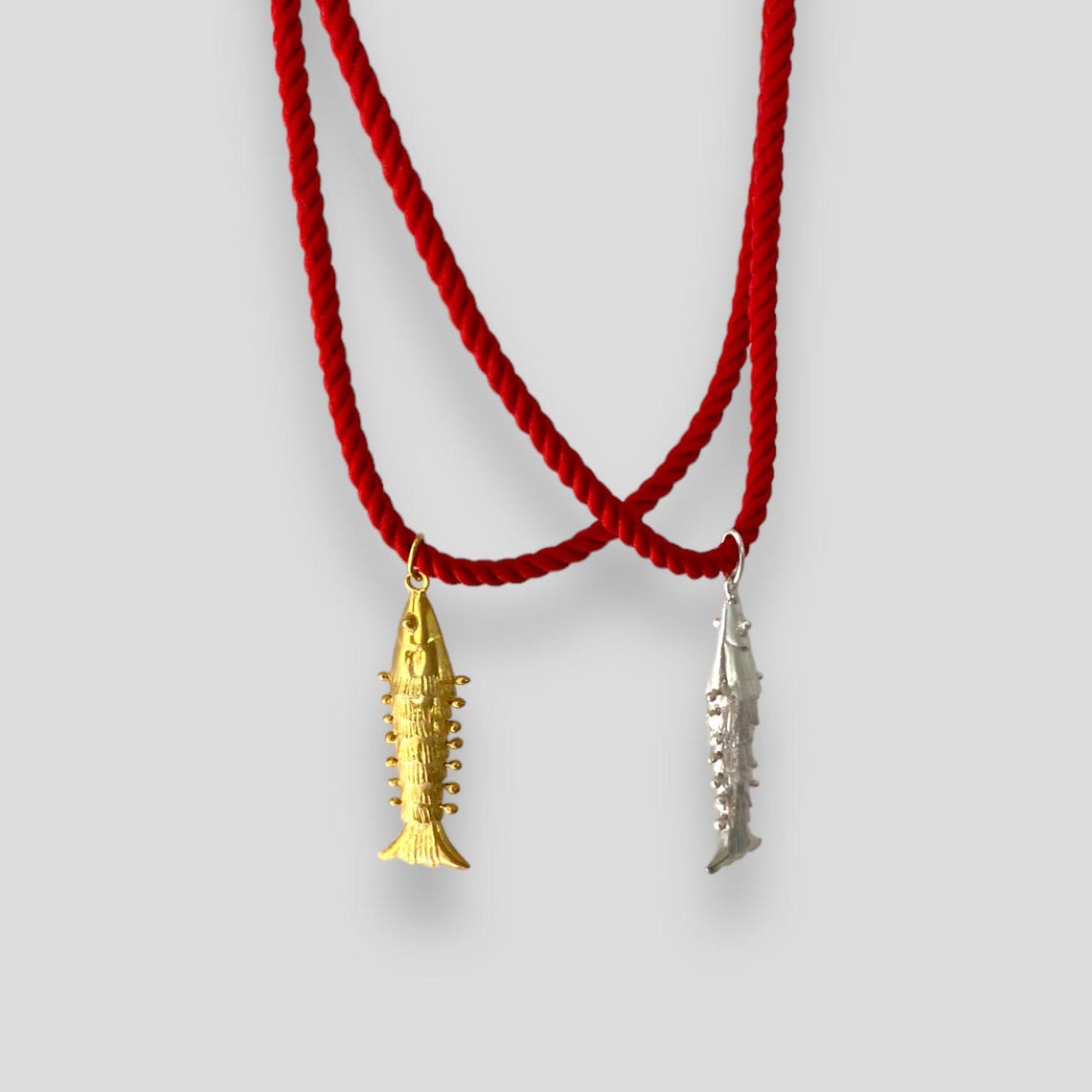 925 Sterling Silver Fish Necklace, Gold Fish Necklace, Red String ...