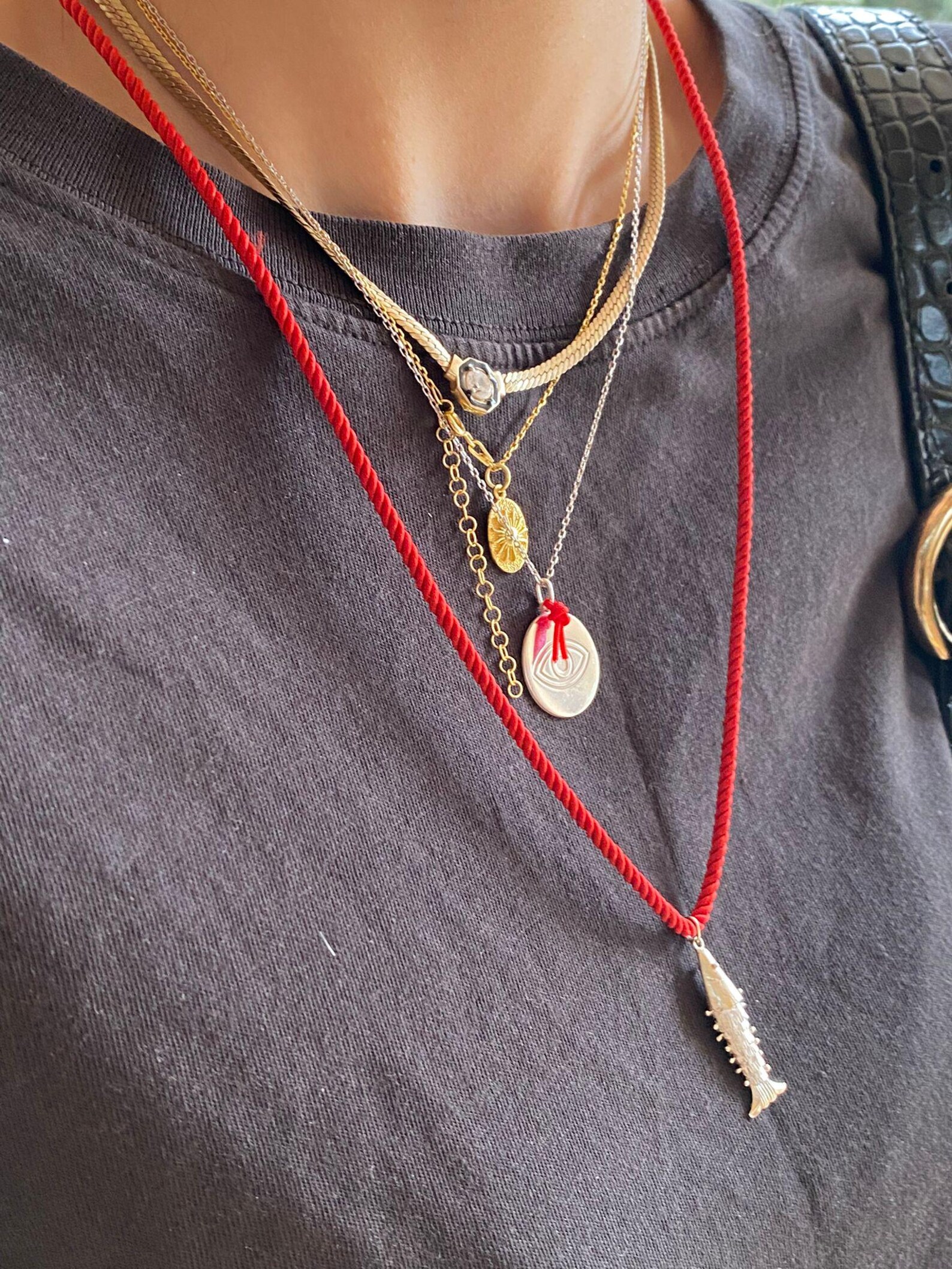 925 Sterling Silver Fish Necklace, Gold Fish Necklace, Red String ...