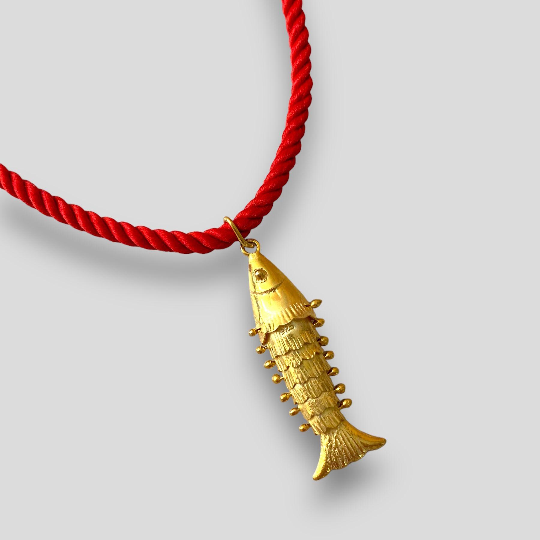 925 Sterling Silver Fish Necklace, Gold Fish Necklace, Red String ...