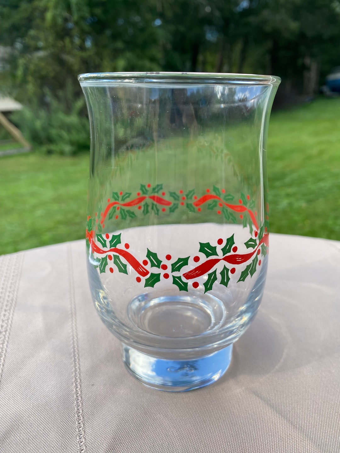 Vintage Holly Berry With Red Ribbon Hurricane Glass Set of 4 Holiday ...