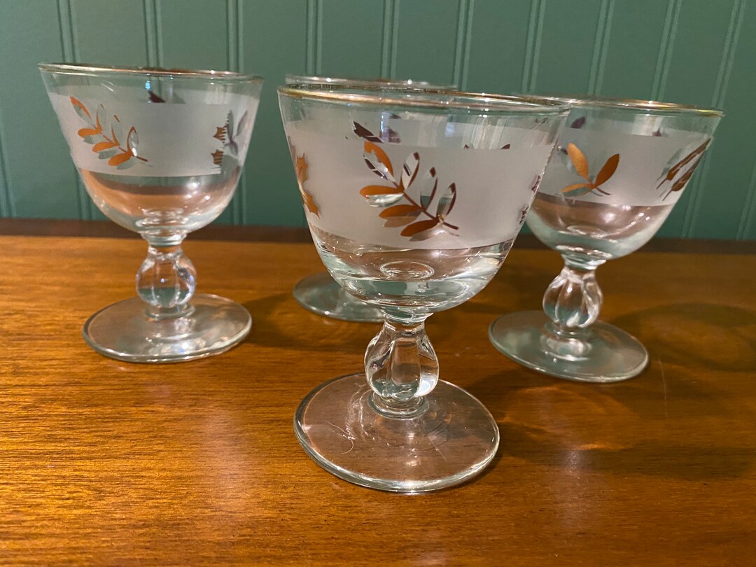 Set of 4 Vintage Libby Frosted Gold Leaf Goblets - Etsy