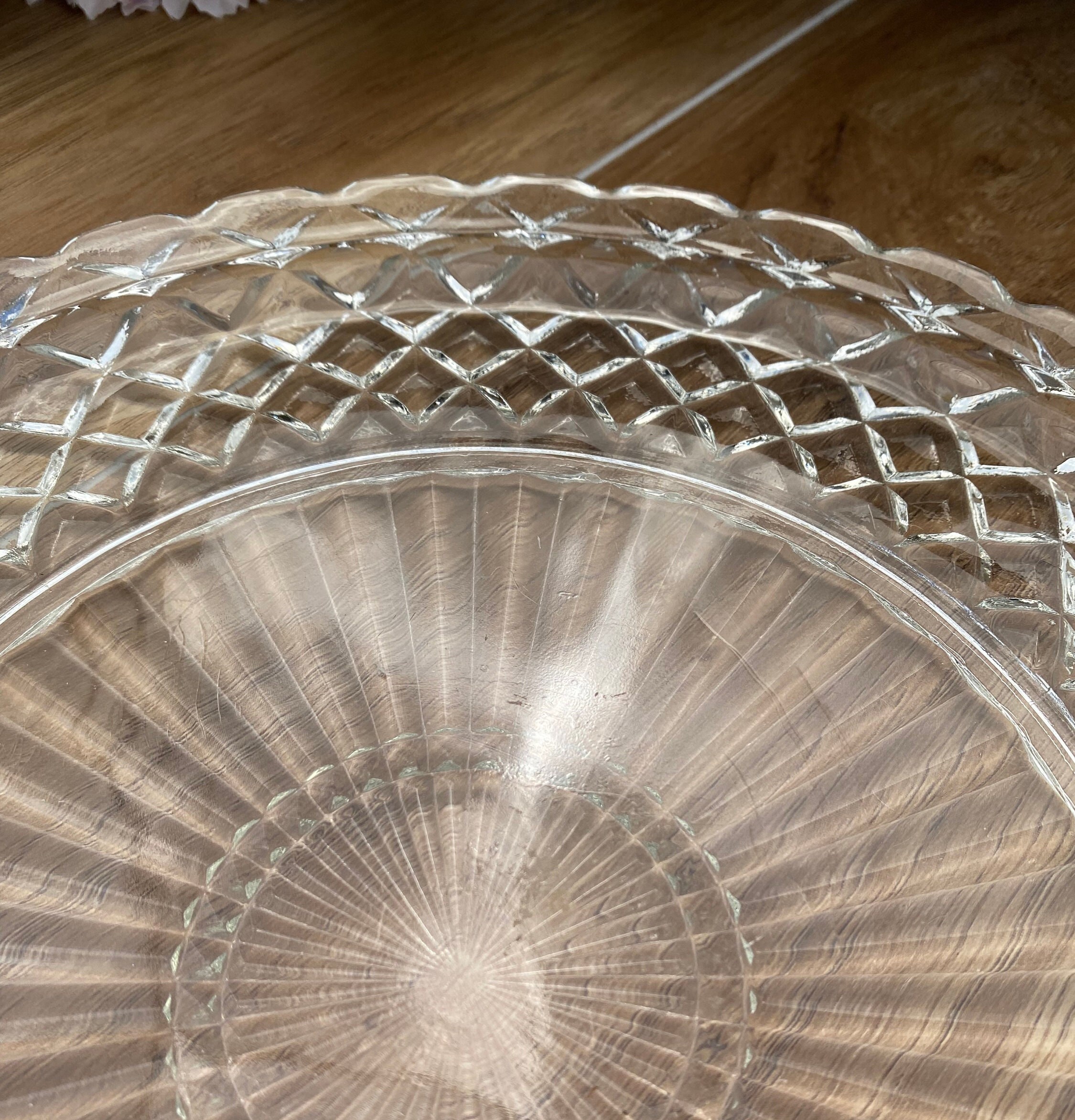 Vintage Anchor Hocking Pressed Glass Diamond Pattern Serving Platter ...
