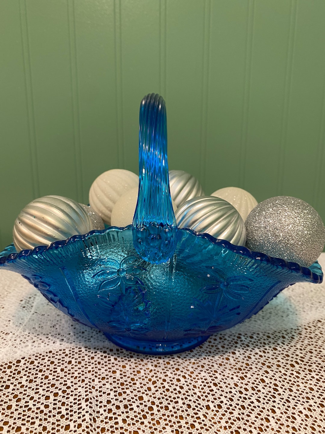 Vintage Imperial Glass Blue Basket With Flowers - Etsy