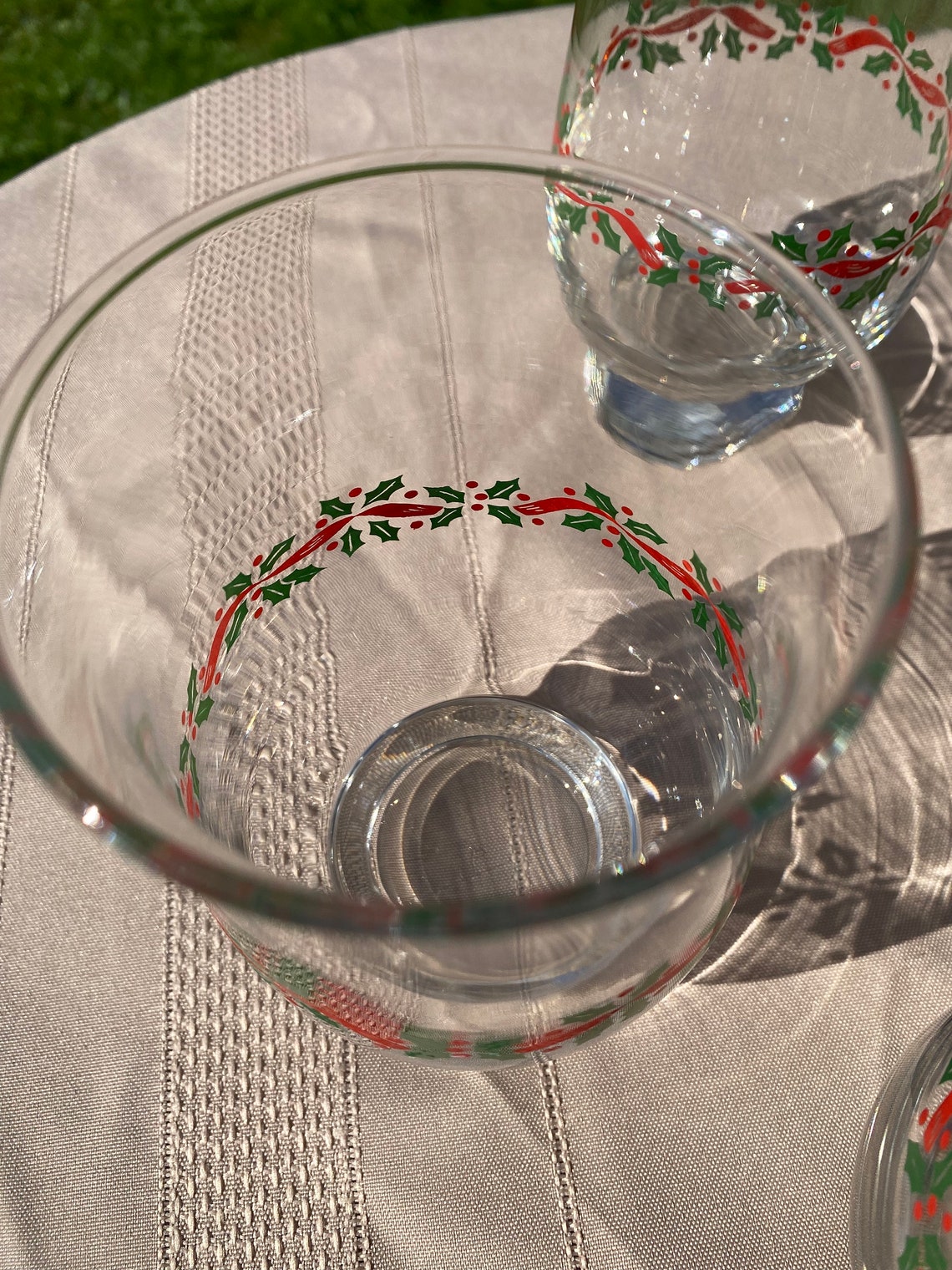 Vintage Holly Berry With Red Ribbon Hurricane Glass Set of 4 Holiday ...