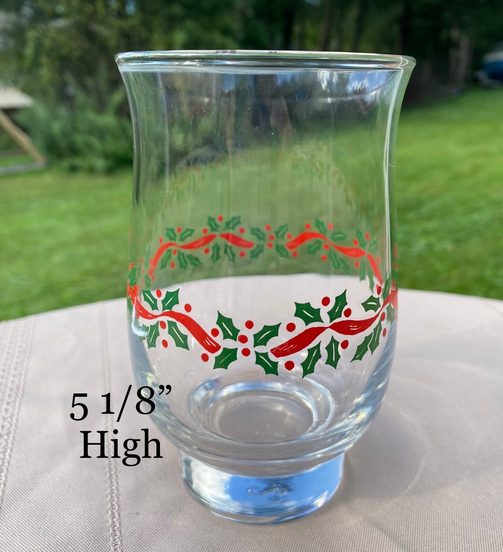 Vintage Holly Berry With Red Ribbon Hurricane Glass Set of 4 Holiday ...