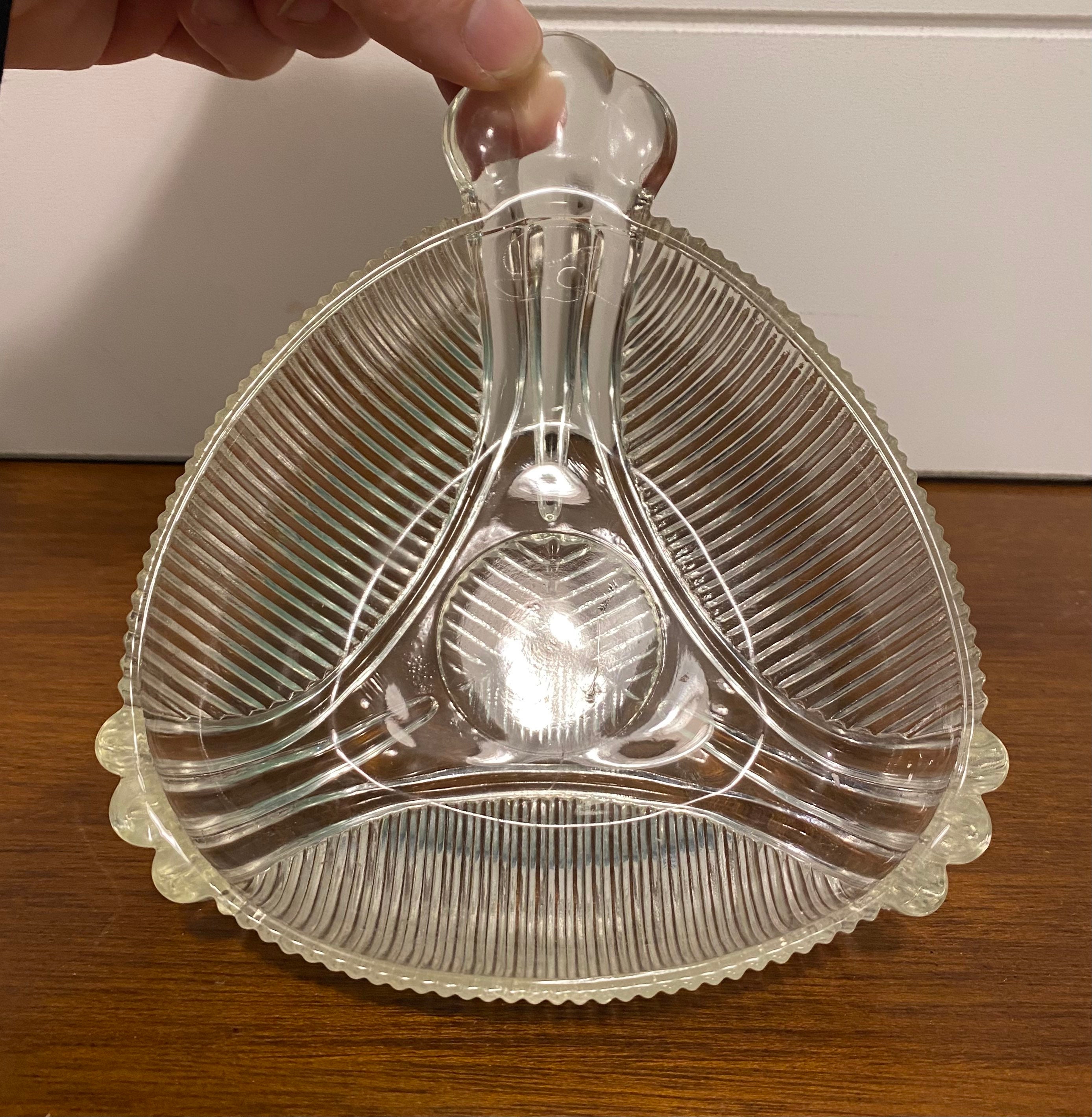 Vintage Atlas Glass Clear Glass Triangle Shaped Bowl With Scalloped ...